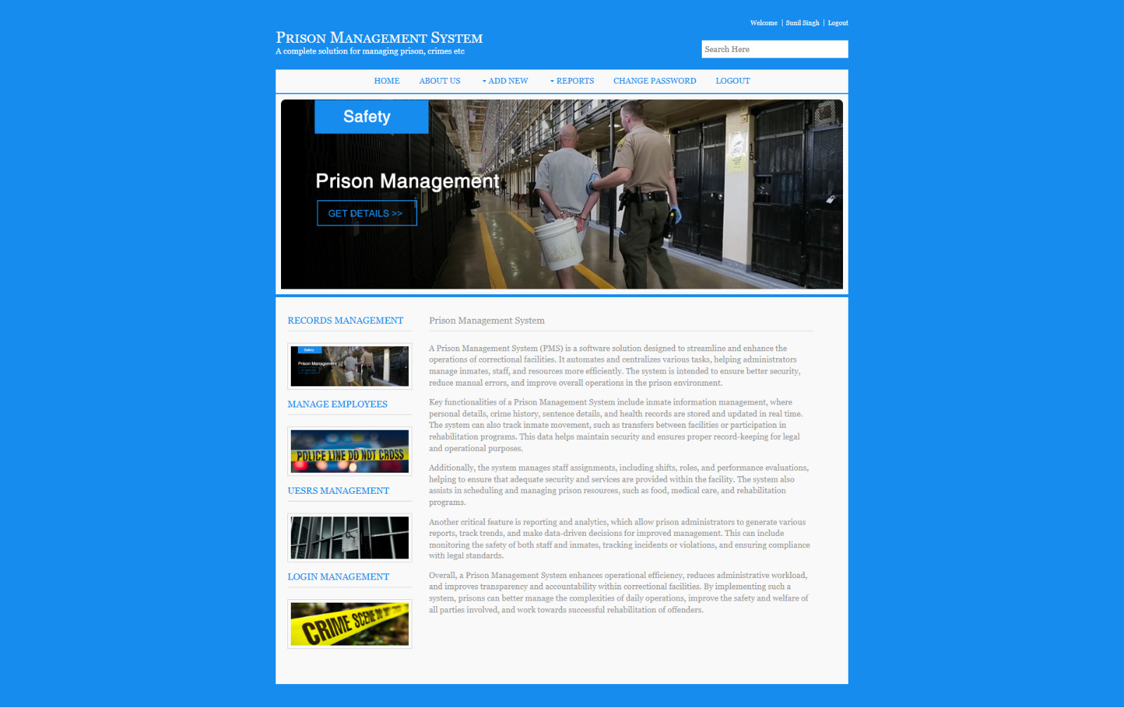 ASP Core C# MVC MySQL Projects Free Source Code Documentation - Prison Management System